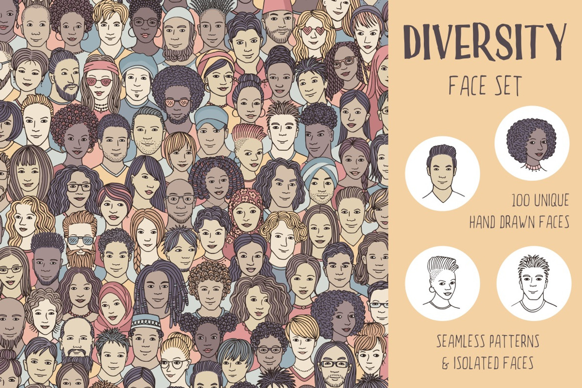 Diversity Face Set: 100 unique faces, a Person Illustration by Franzi draws