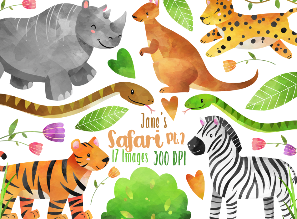 Watercolor Safari Animals Clipart, an Animal Illustration by DigitalArtsi