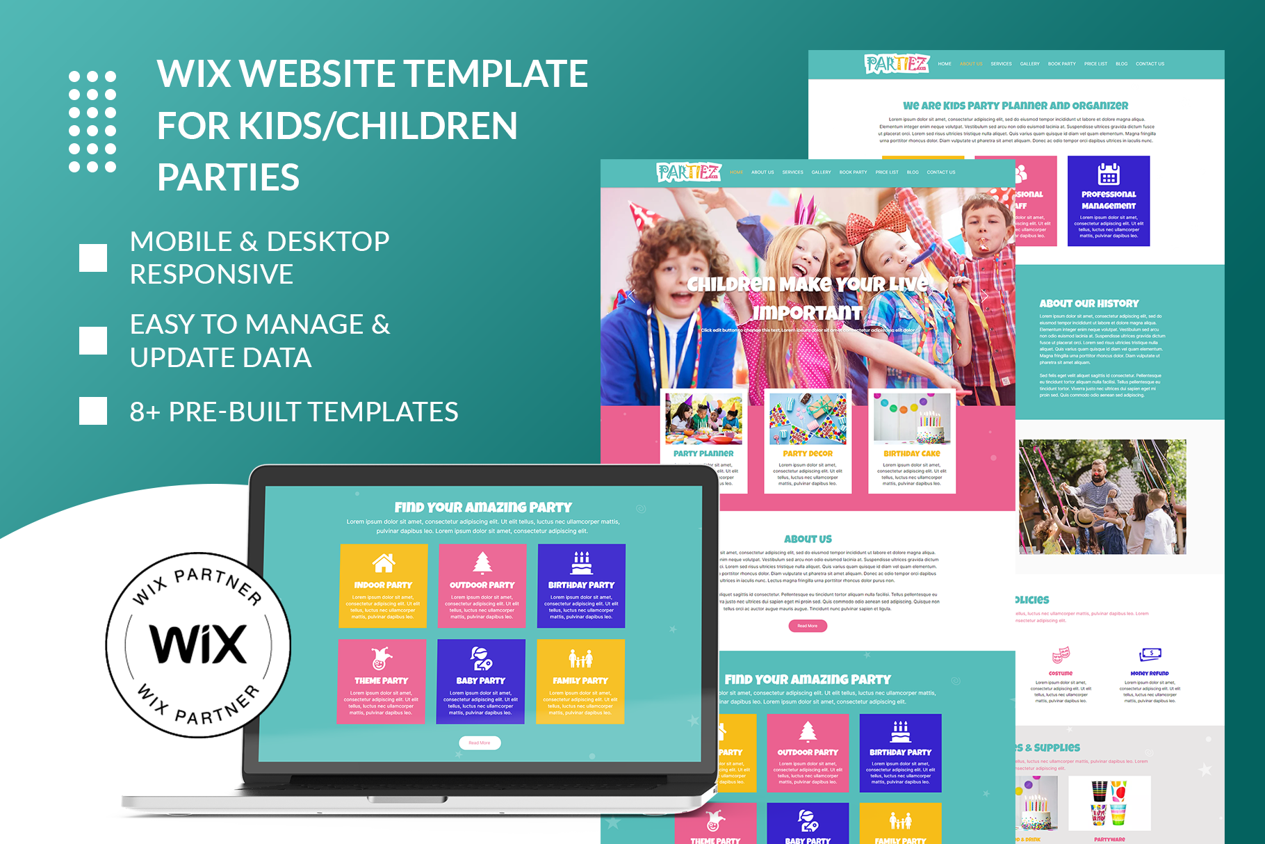 Wix Website Template for Kids Party