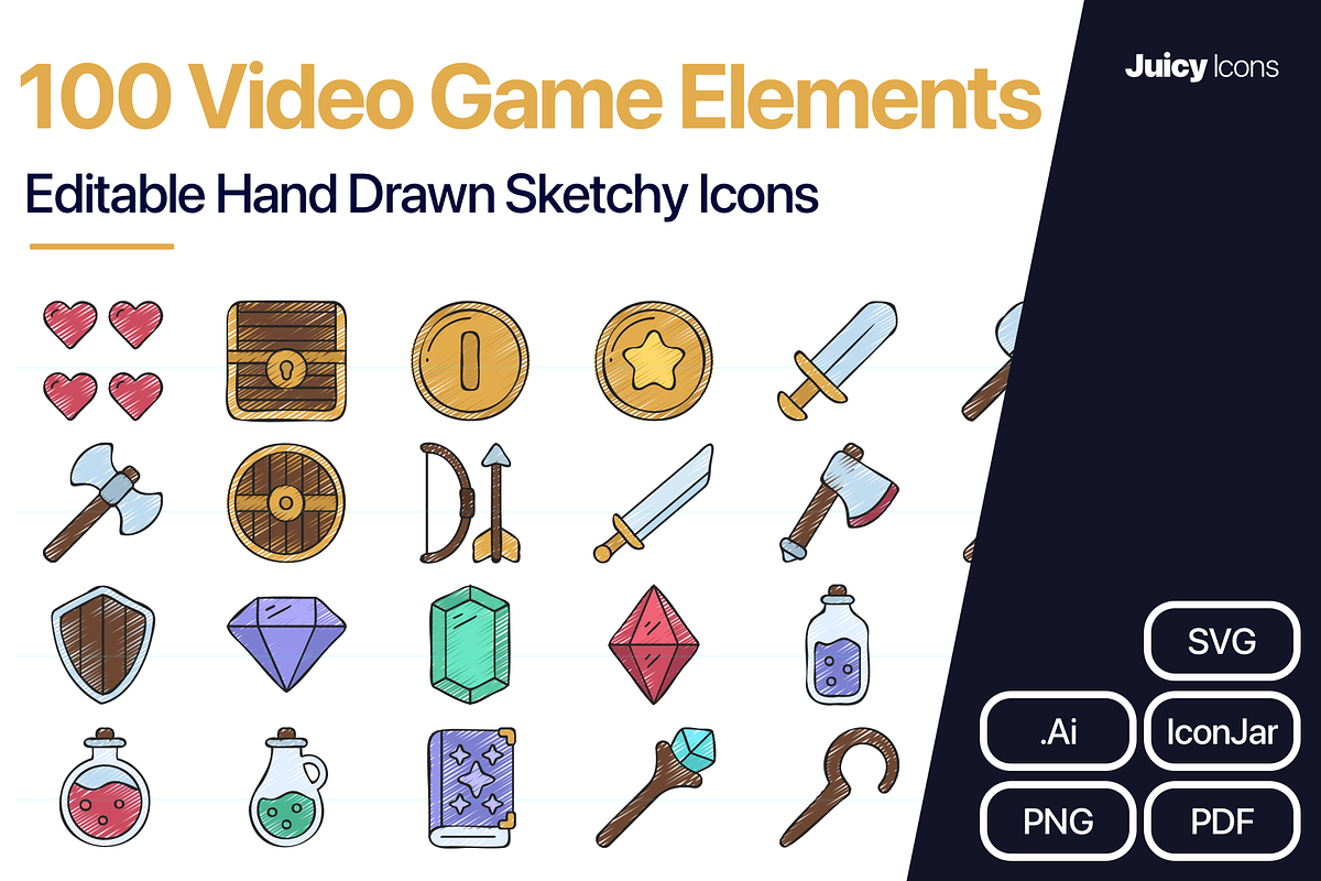 100 Video Game Elements Icons, an Outline Icon by Juicy Icons