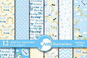 Baby Boy Digital Papers, AMB-834, a Pattern Graphic by AMBillustrations