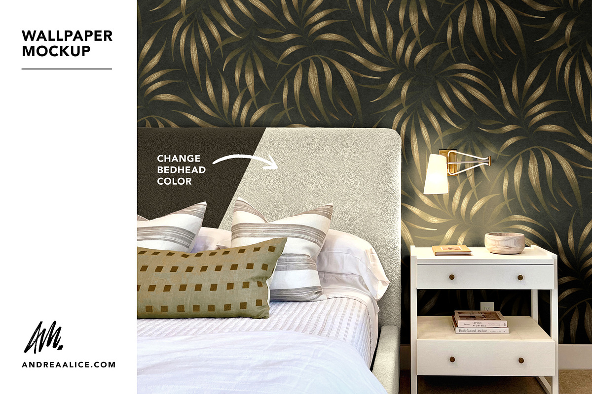 Wallpaper Mockup - Bedside 01, a Household Mockup by Andrea Muller