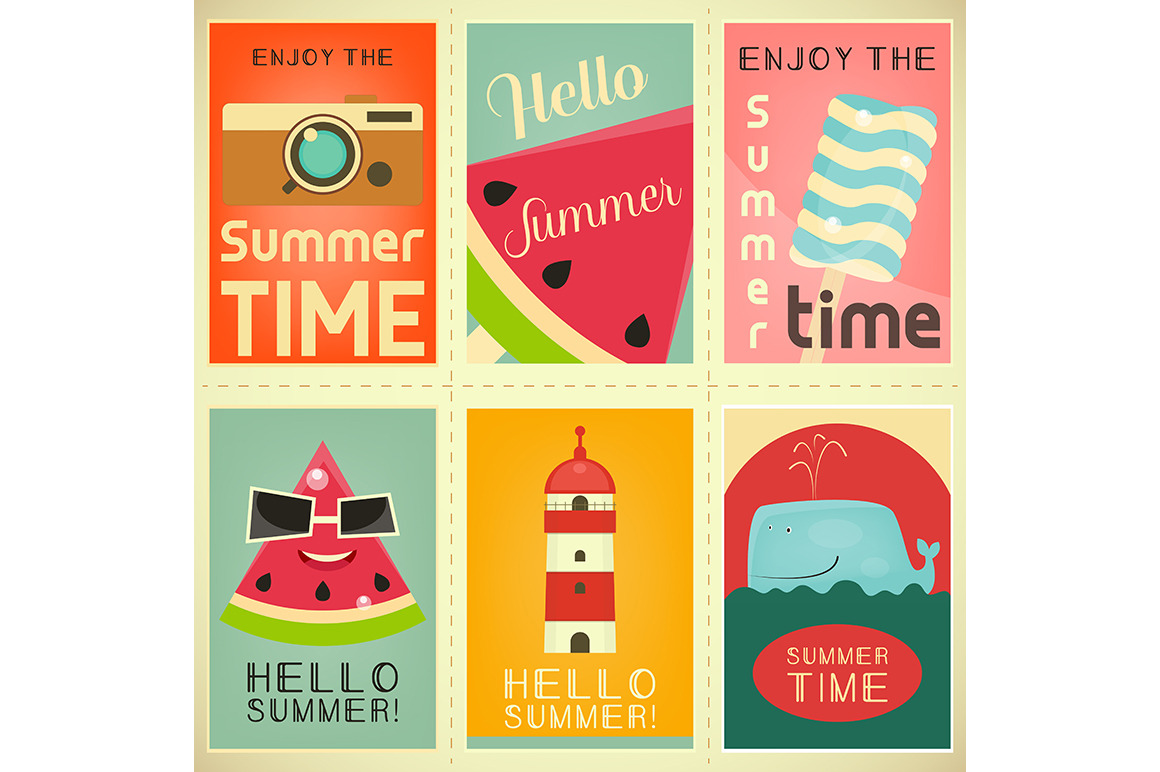 Summer Time Posters Set 3, an Illustration by ELFIVETROV DESIGN ...