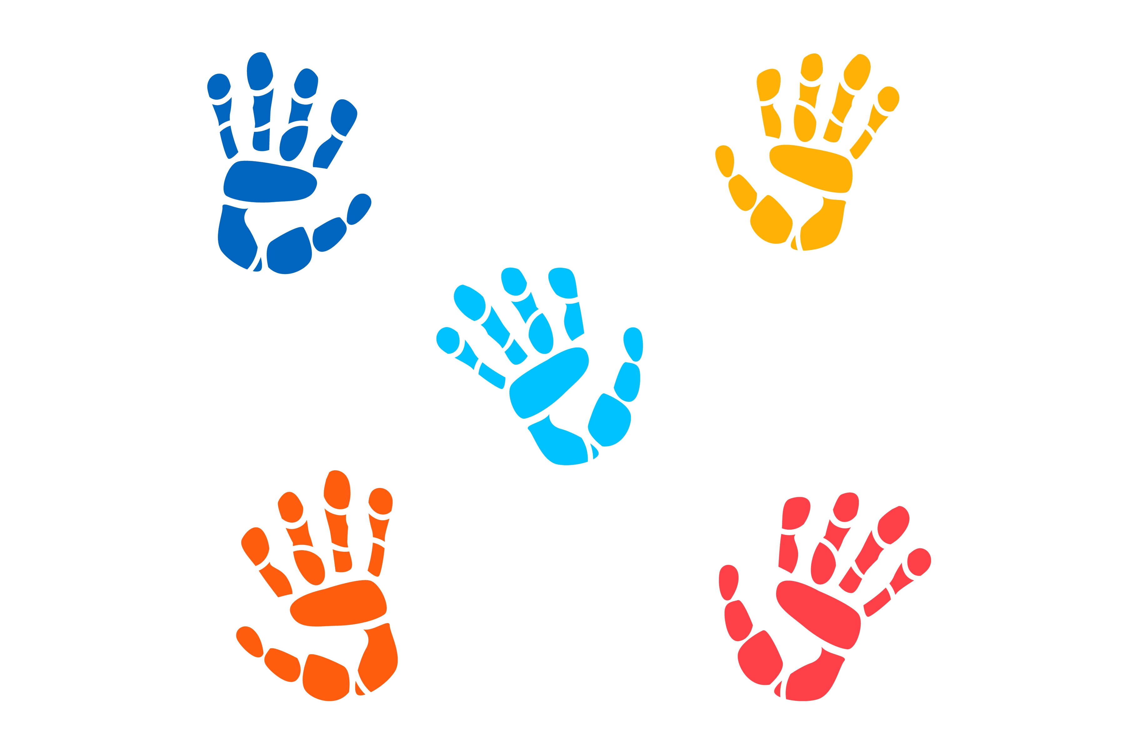 Five colorful handprint, an Object Illustration by seahorsevector