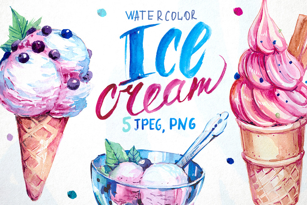 Ice cream. Watercolor, a Decorative Illustration by Aksol