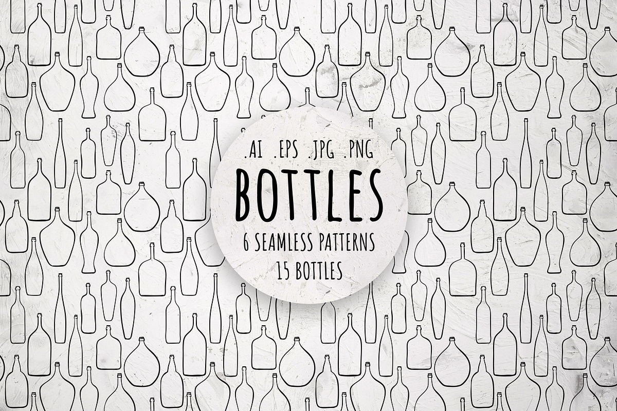 BOTTLES, 6 seamless patterns, a Pattern Graphic by pineart