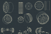 Car suspension and alloy wheels Set | Object Illustrations ~ Creative ...