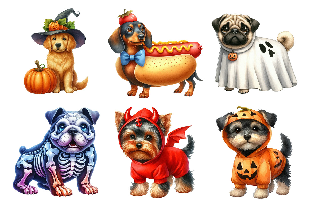 Dogs Halloween Costumes Clipart, an Illustration by Daily.Designs