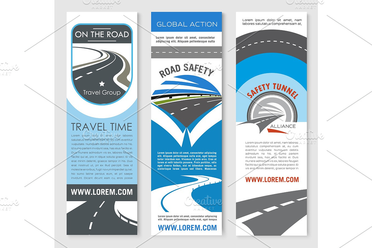 Road banner set for travel and transport design, a Transportation ...
