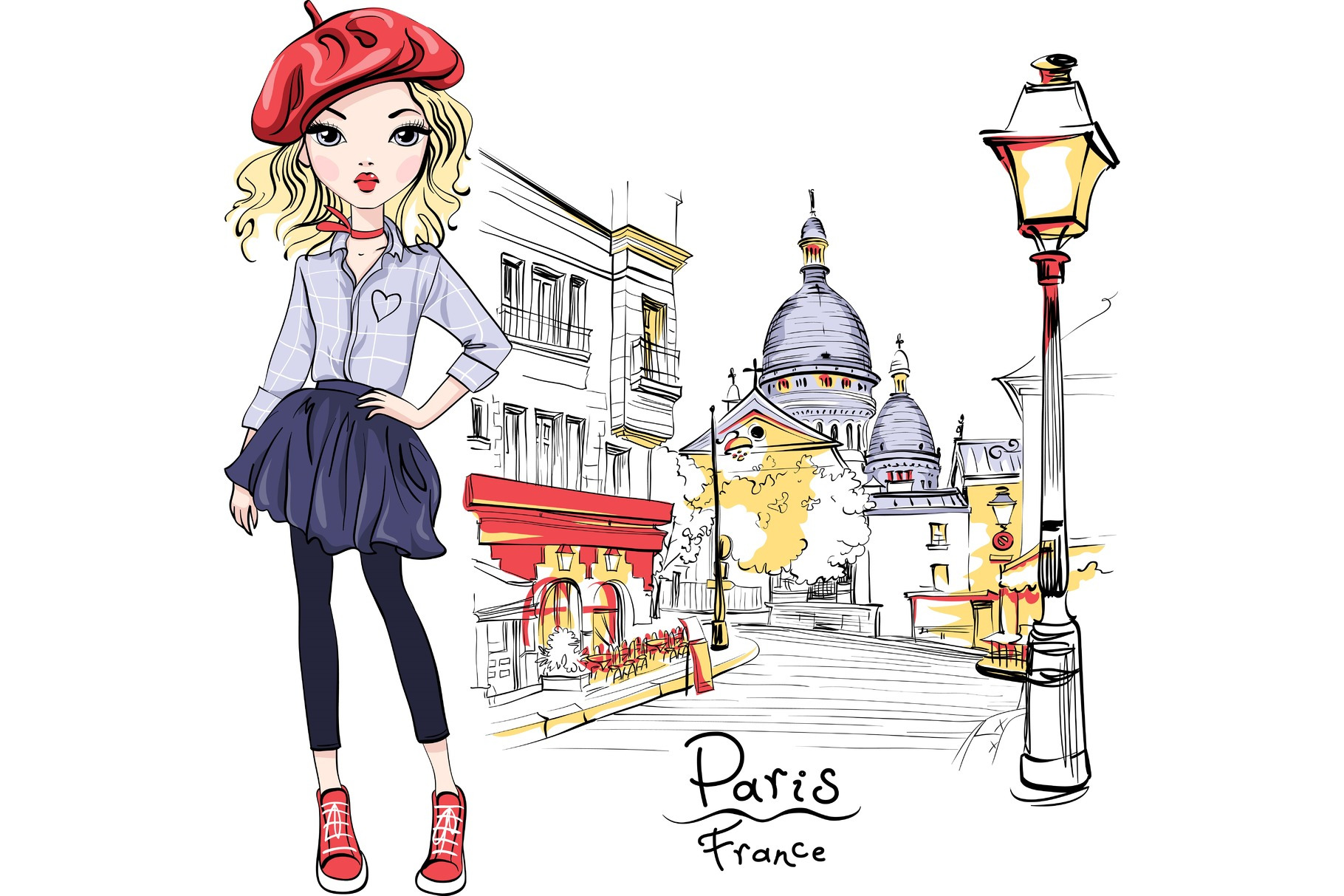 Vector fashion girl in Paris, a Person Illustration by kavalenkava