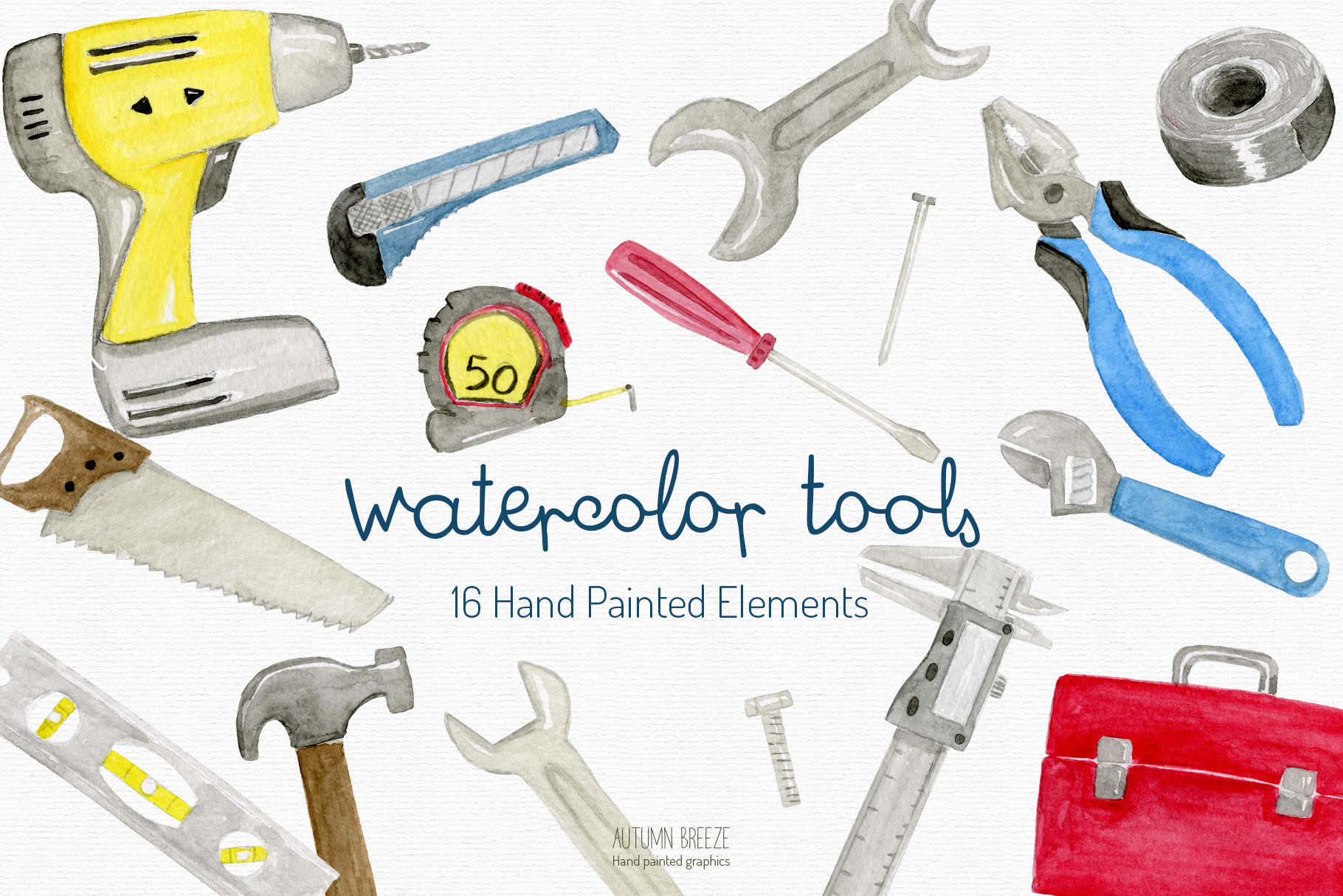 Watercolor tools clipart, an Illustration by Autumn Breeze