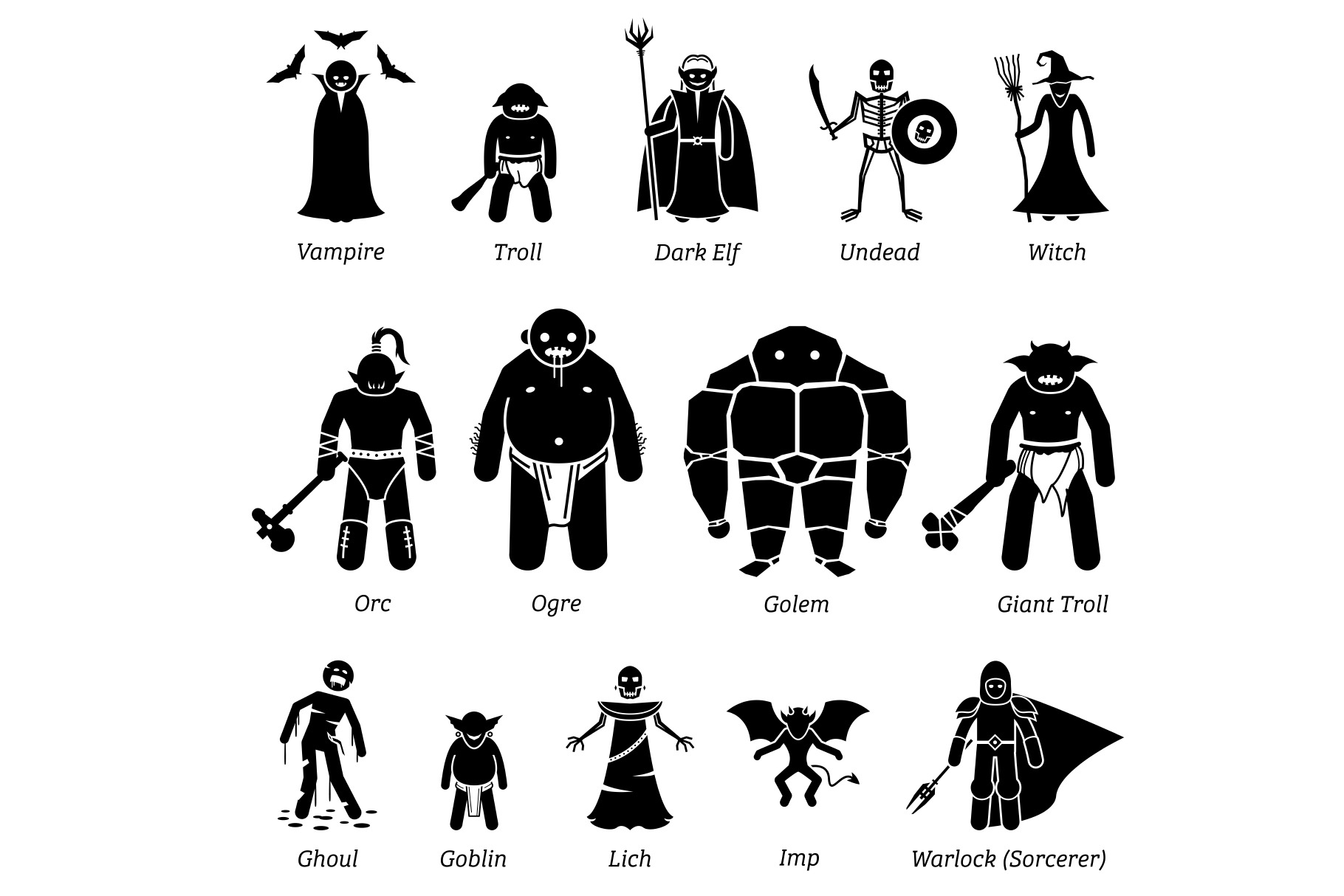 Medieval Fantasy Evil Characters Set, an Icon by Leremy Stick Figures