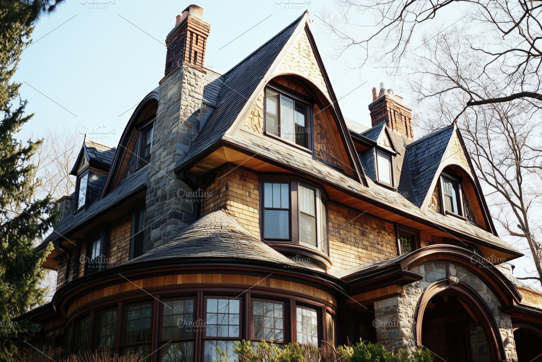A beautiful historic Shingle style house with a unique architectural ...