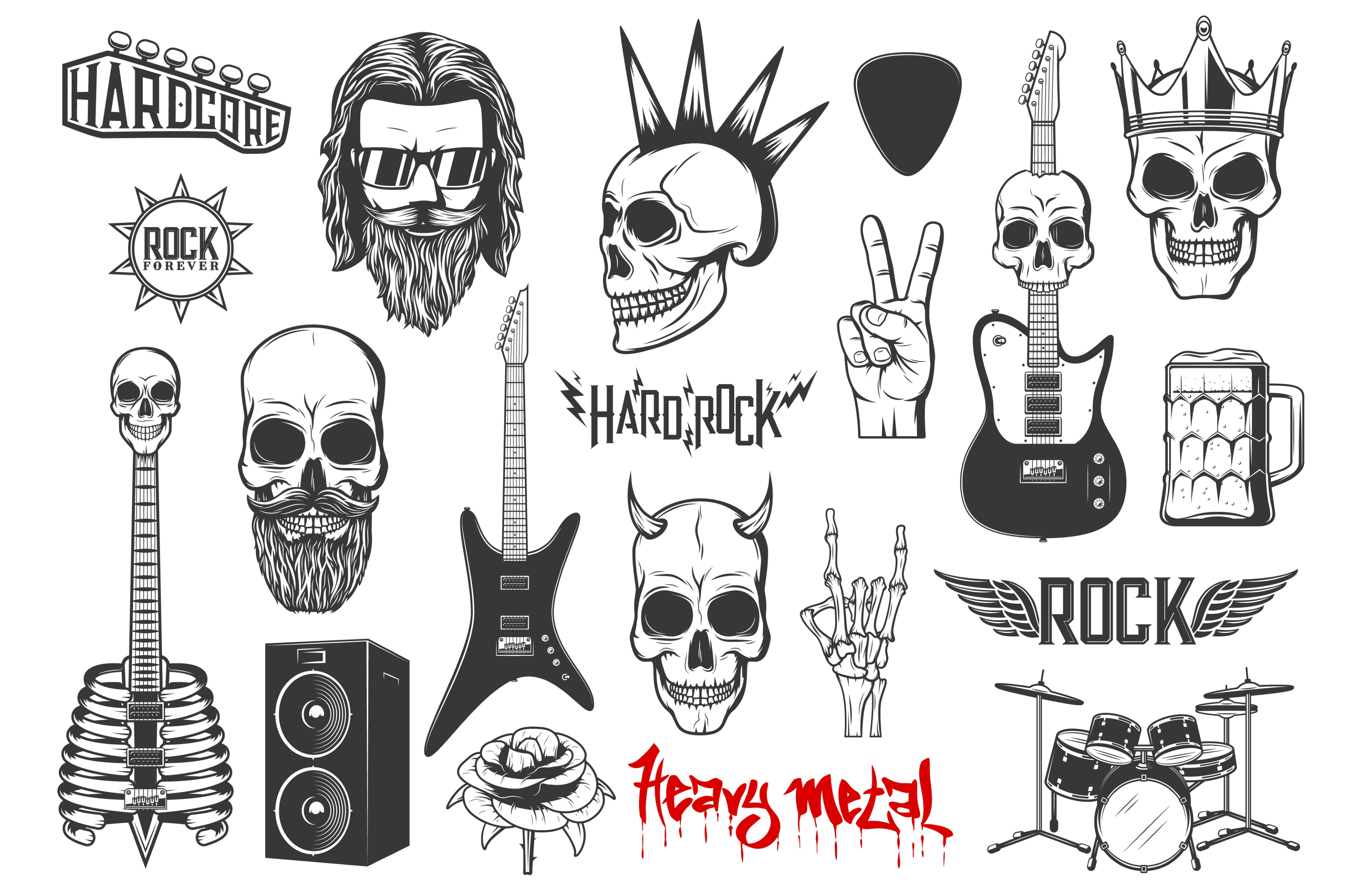 Hard rock music vector icons, an Illustration by Vector Tradition