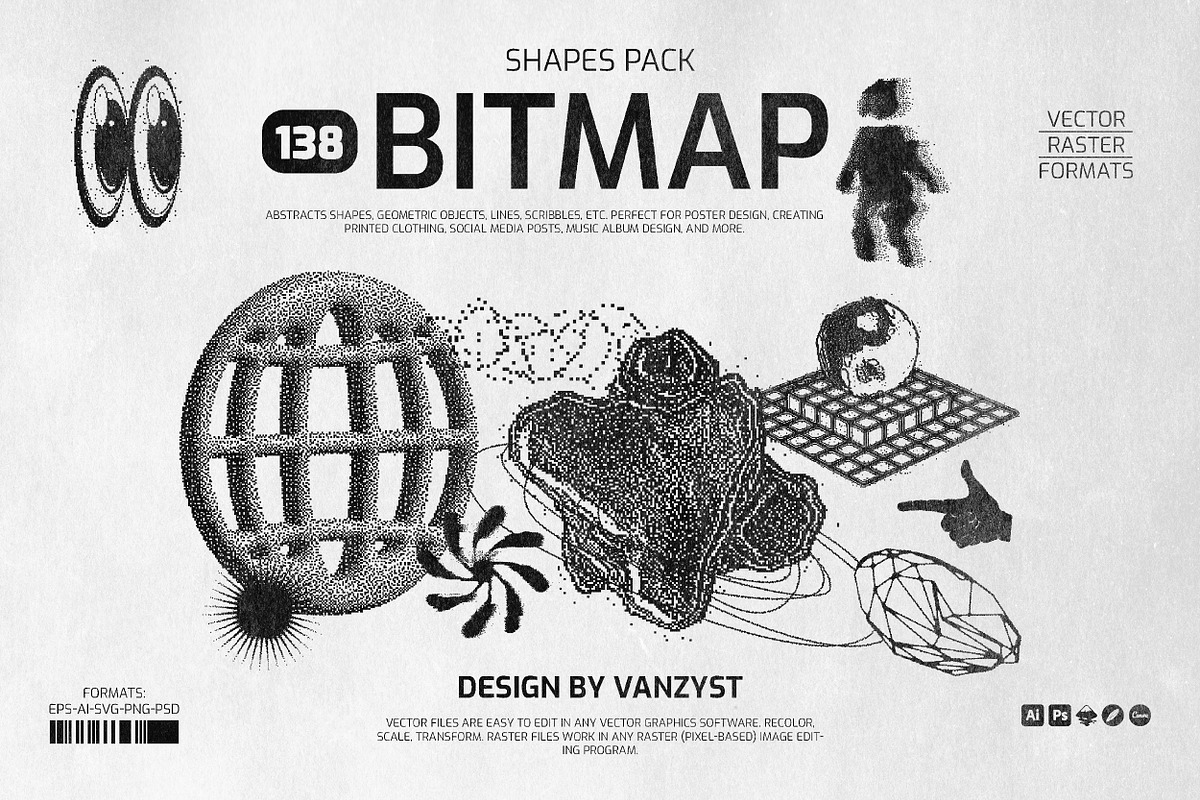 138 Bitmap Vector Shapes Pack, a Background Graphic by Vanzyst