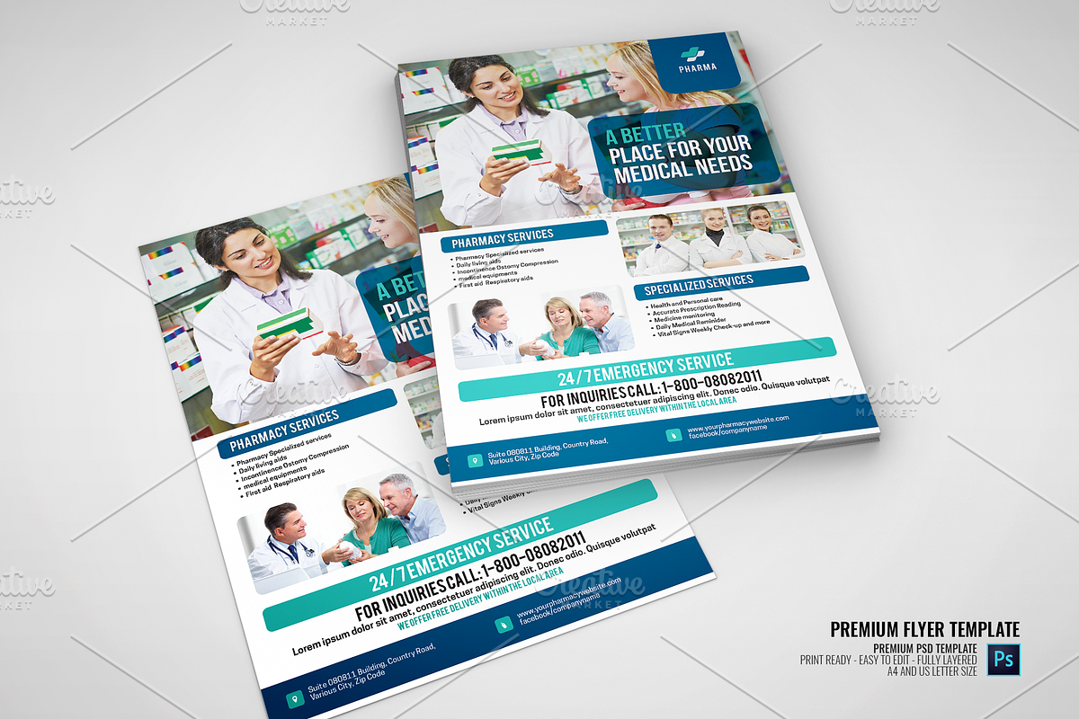 Pharmacy drugstore Flyer, a Flyer Template by PSDPixel