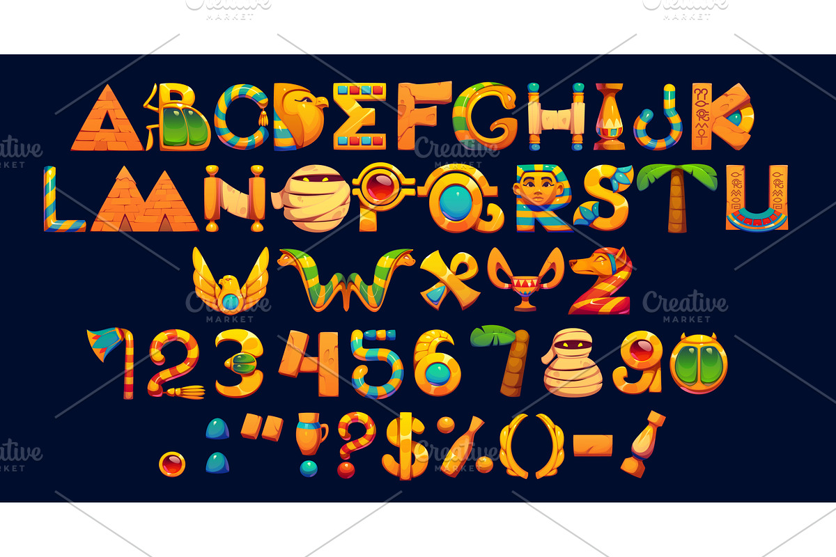 Egyptian font, pharaoh letters, a Decorative Illustration by Vector ...
