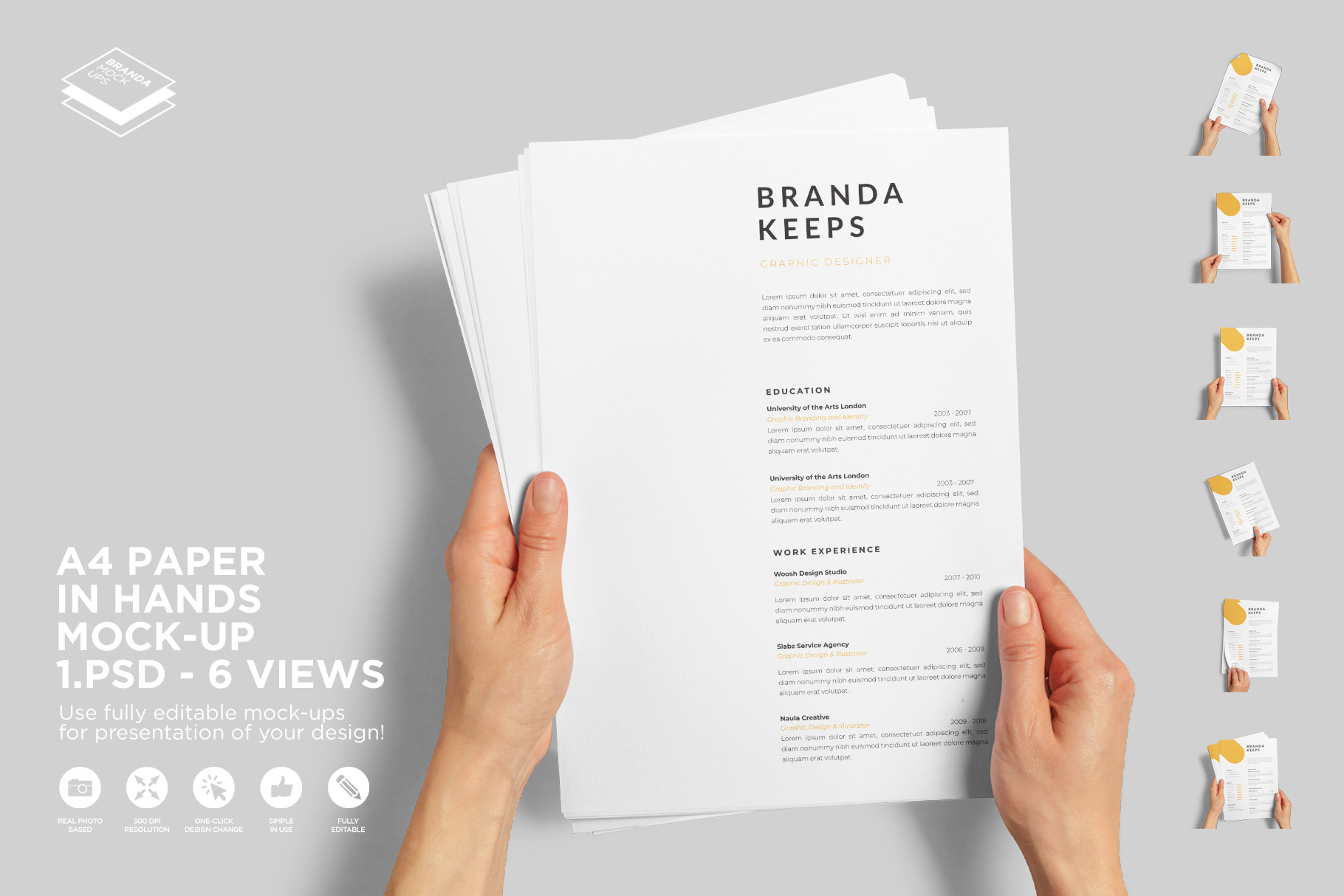 A4 Paper in Hands Mock-up, a Print Template by Branda Keeps
