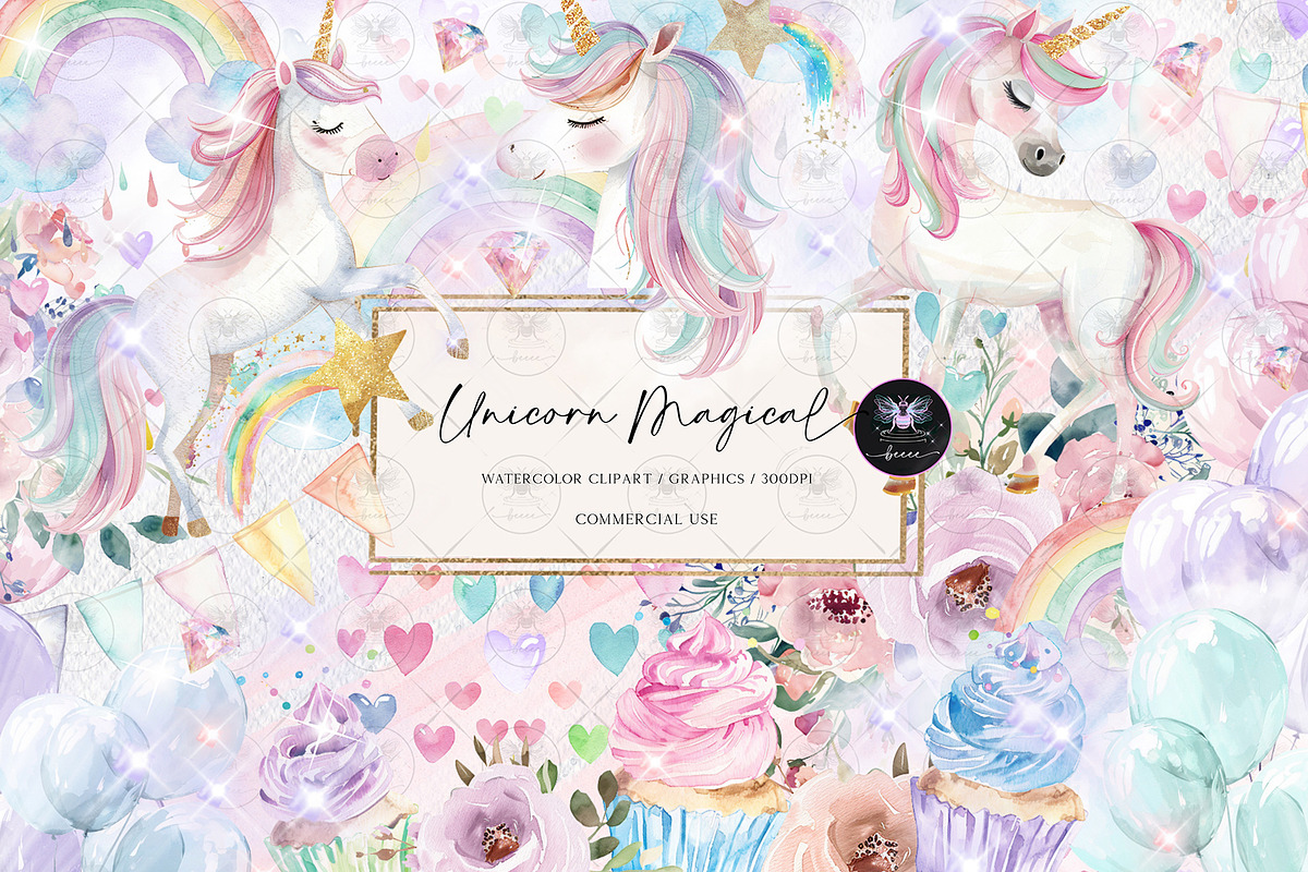 Unicorn magical Watercolor Clipart