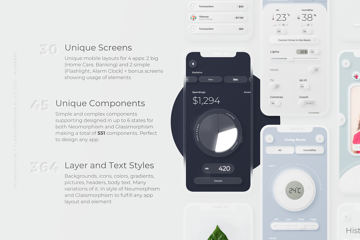 Neumorphism + Glassmorphism UI Kit, an UI Kit Template by LH Designs
