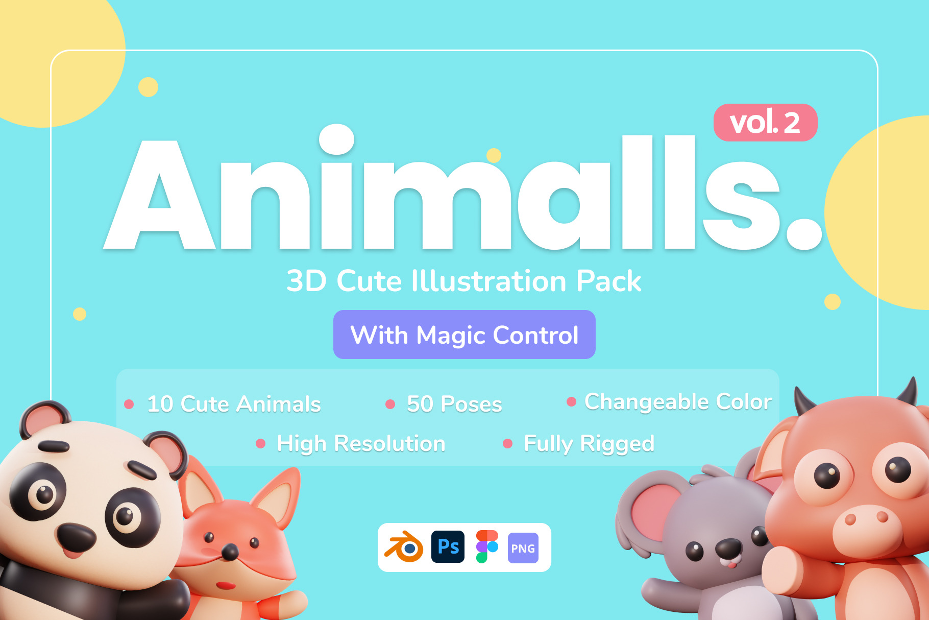 3D Animal Character Pack Vol 2 | Creative Market