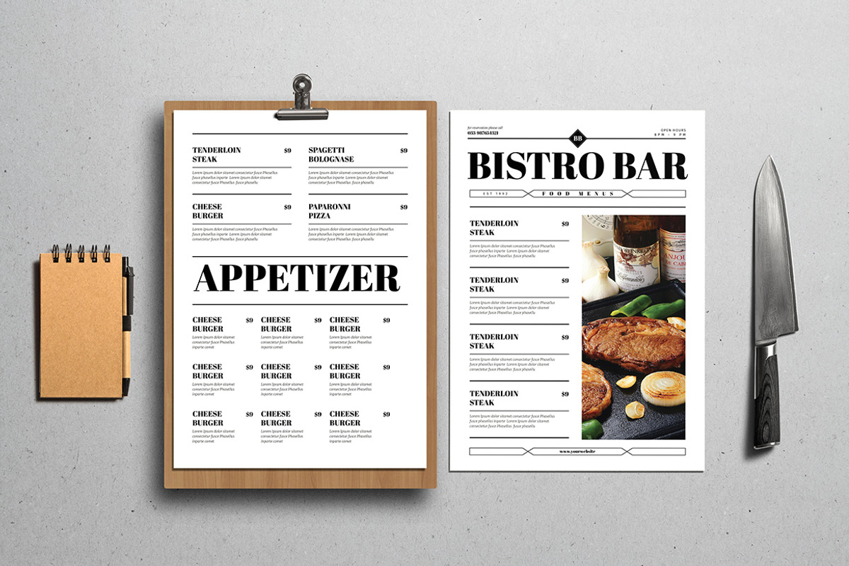 Newspaper Style Food Menus, a Templates & Theme by Guuver