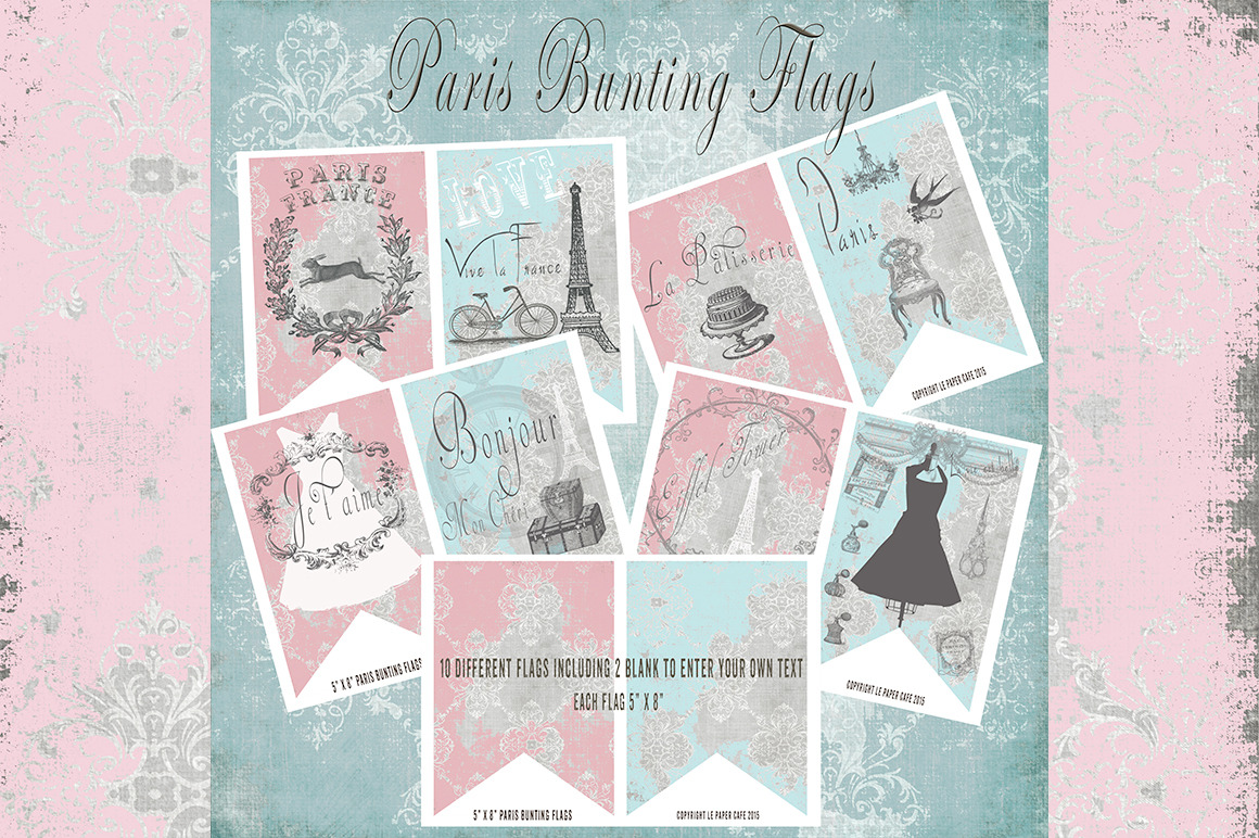 Paris France Printable Bunting Flags, an Object Graphic by Le Paper Cafe