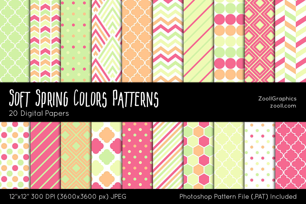 Soft Spring Colors Digital Papers, a Pattern Graphic by ZoollGraphics