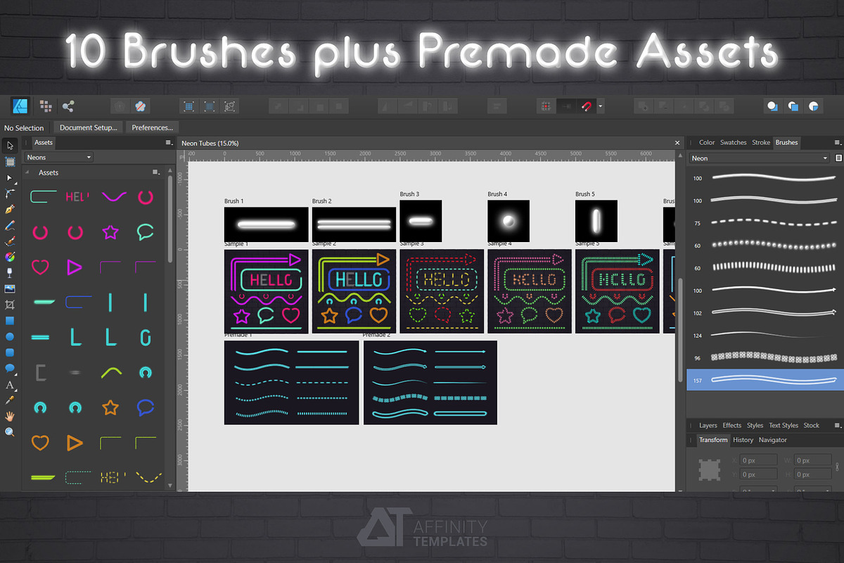 Neon Brush Pack Affinity Designer, a Brush Add-On by Affinity Templates