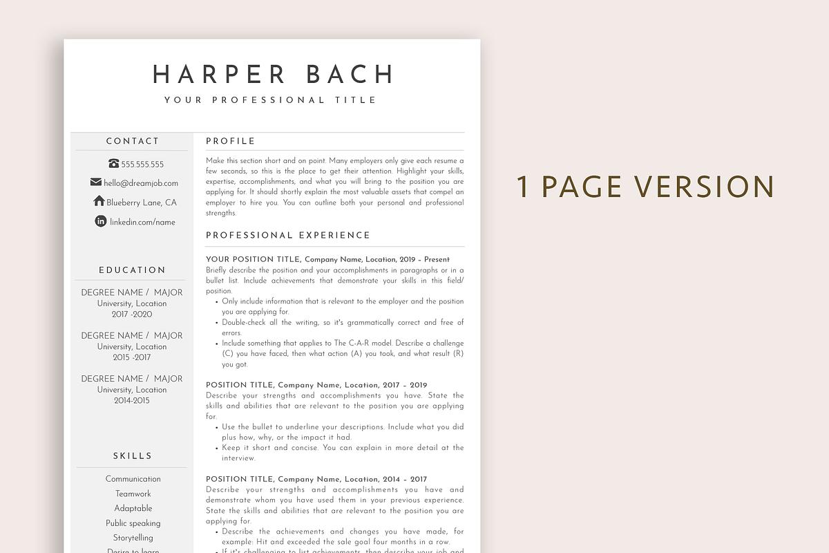 Clean Resume Template Word + Pages | Creative Market