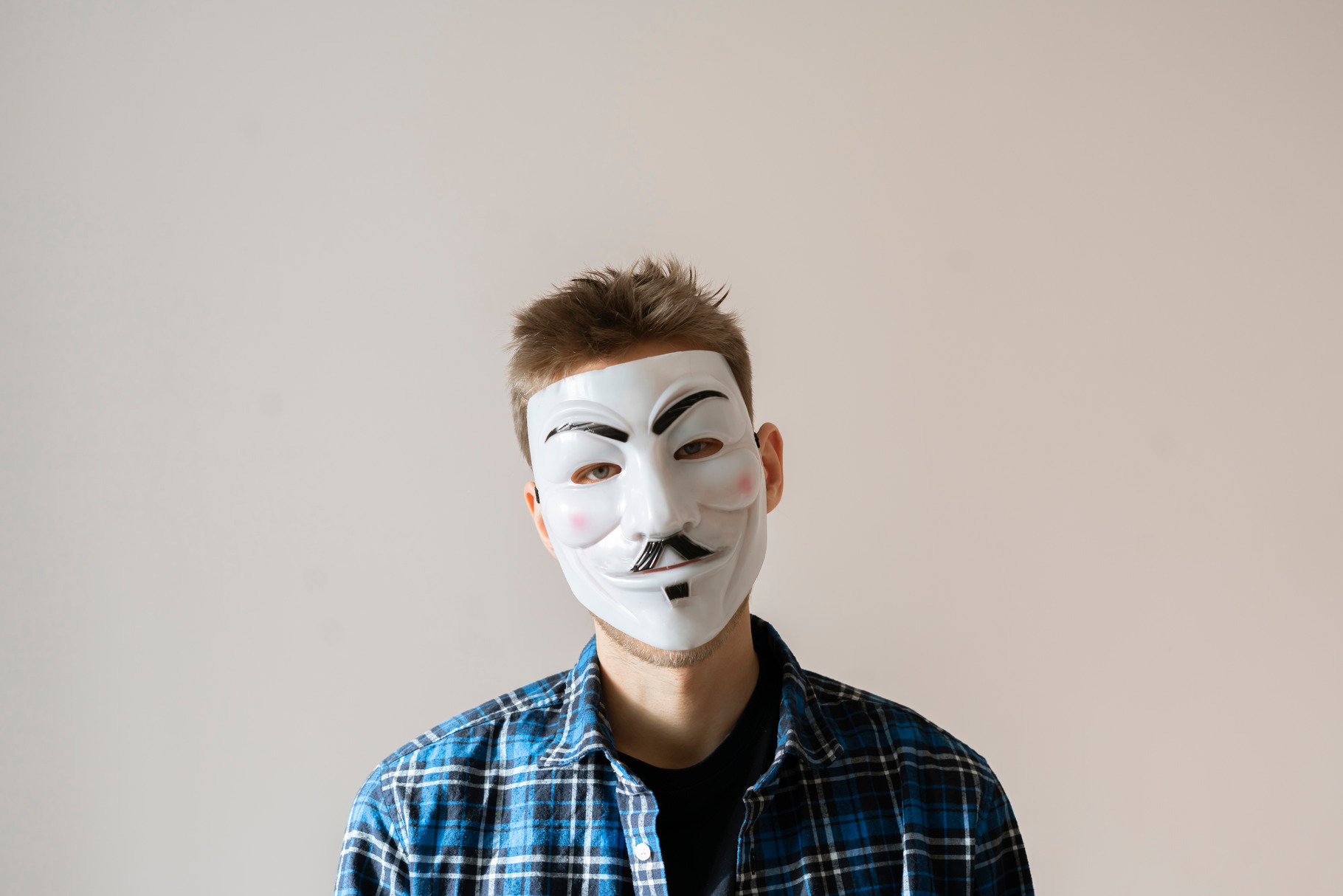 anonymous person in the mask, protect the personal data information ...