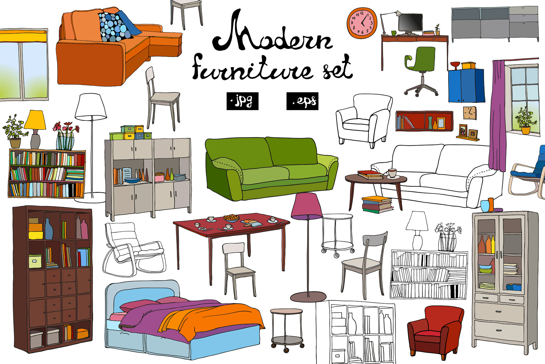 Set of modern furniture objects, an Object Graphic by My Irina Oksenoyd