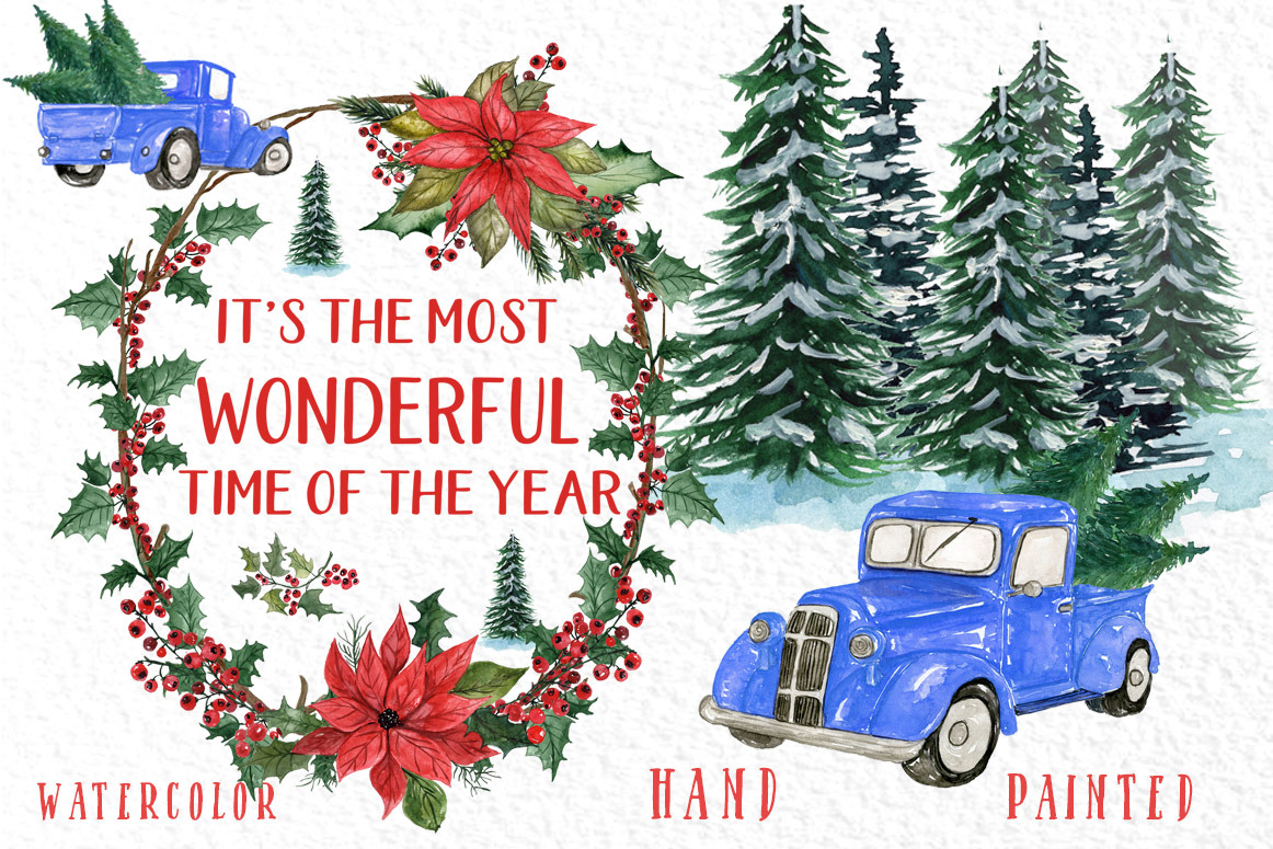 Watercolor Christmas cars clipart, an Illustration by vivastarkids