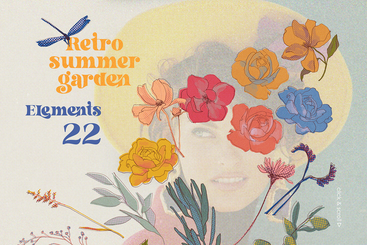 Retro Summer Garden. Floral collection