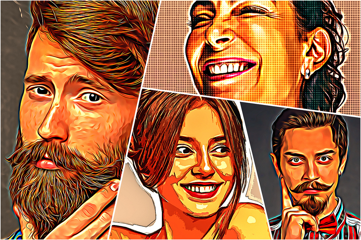 3 in 1 Comic Cartoon Oil Painting, an Action Add-On by U_Design