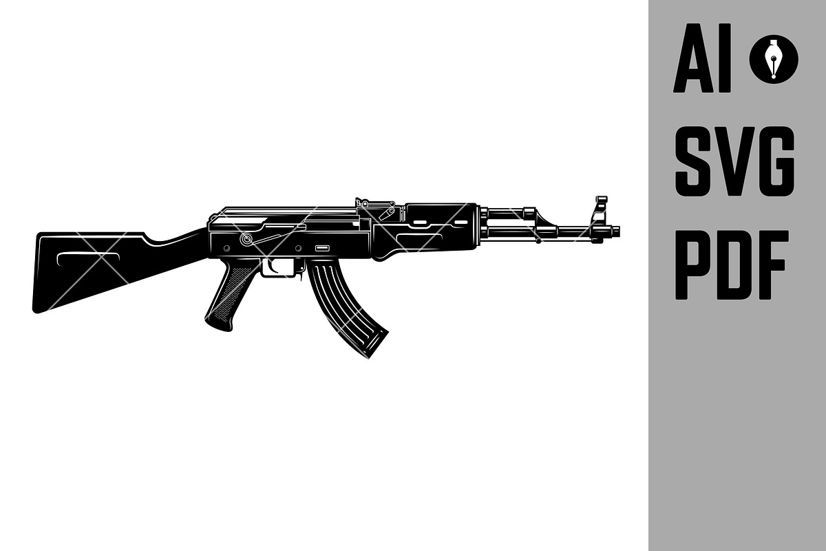 Assault rifle AK-47 illustration, an Object Graphic by Vectorhight