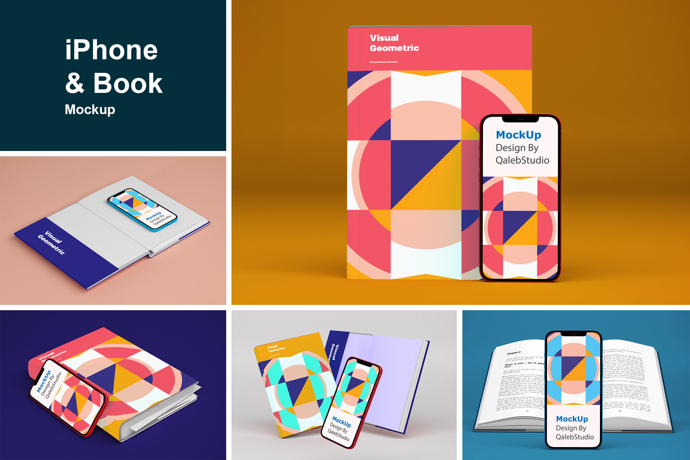 iPhone & Book Mockup, an iPhone Mockup by Qaleb Studio