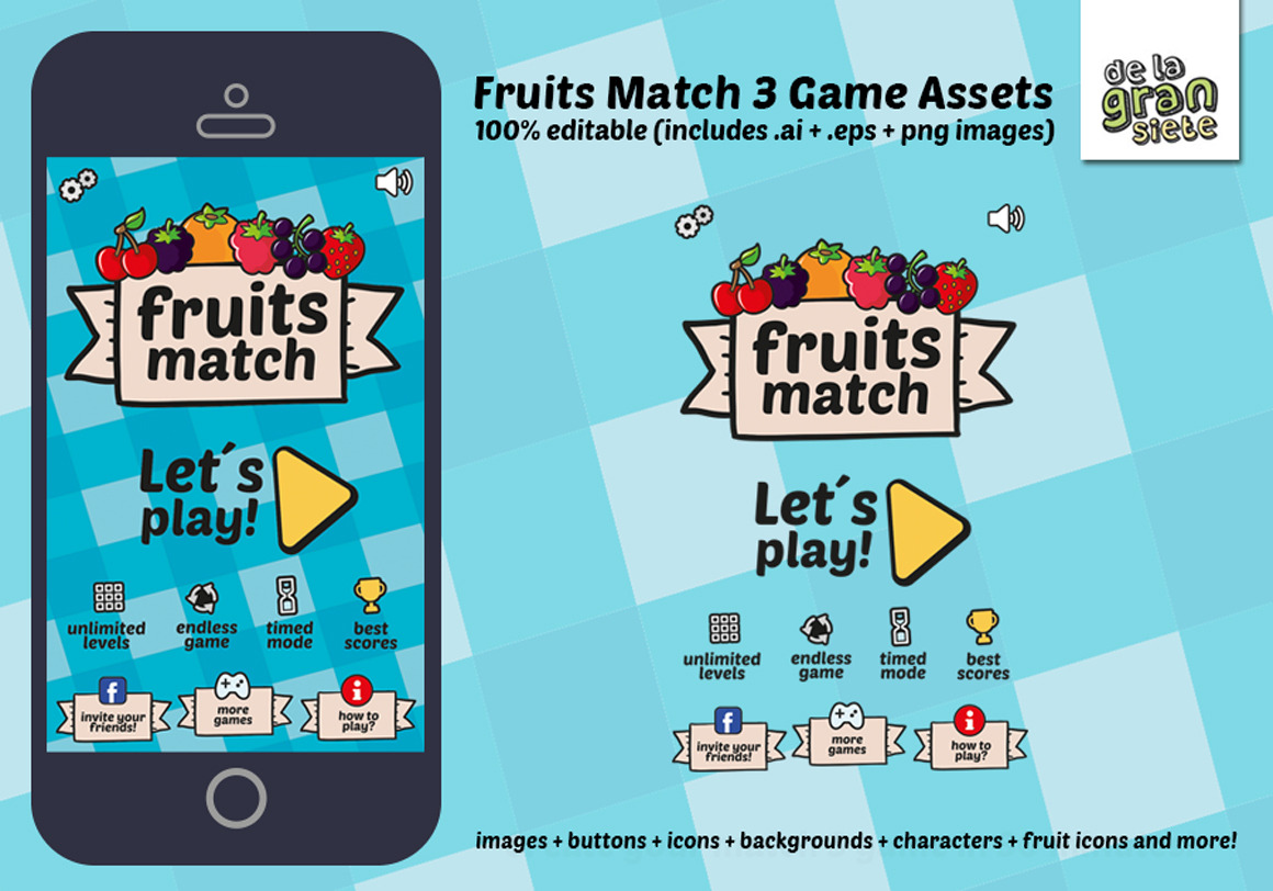 Fruits Match 3 Game Assets, a Food Illustration by DeLaGranSiete ...