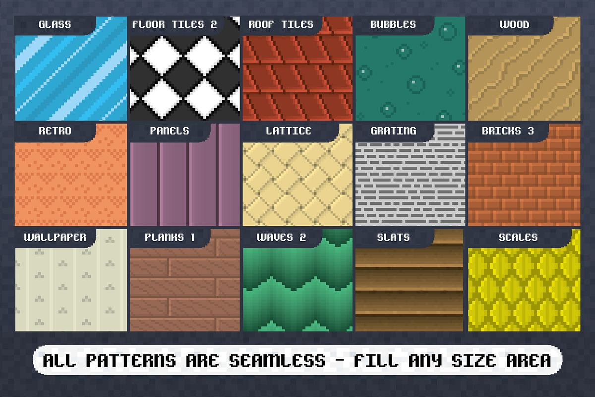 8-bit Pixel Brushes, Patterns & Styles