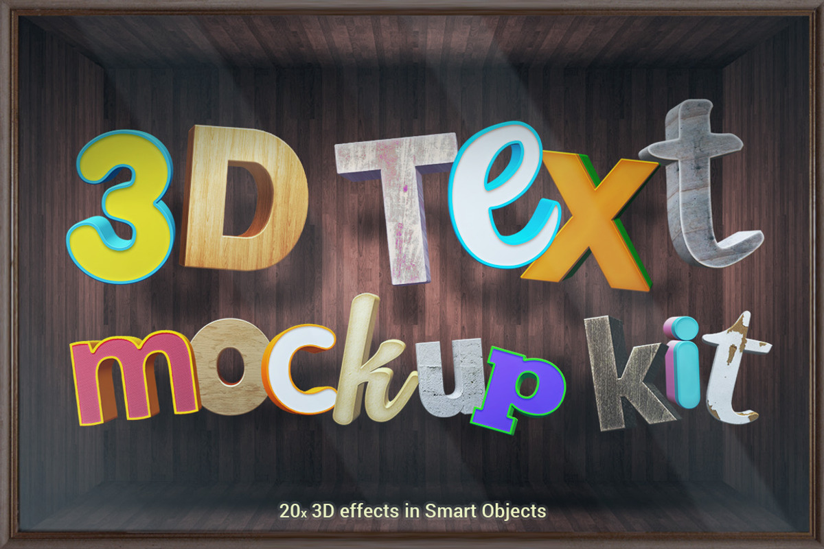 3D Text Mockup Kit - Smart Objects, a Product Mockup by Designercow