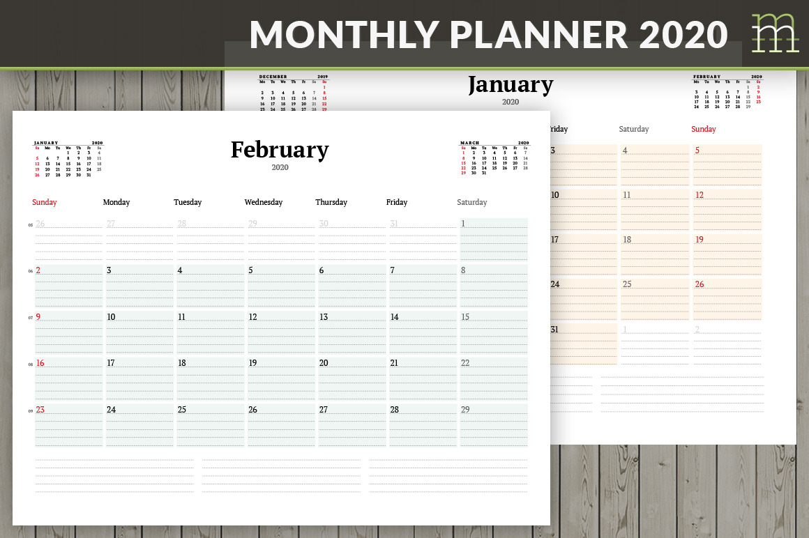 Monthly Planner 2020 (MP021-20), a Stationery Template by mikhailmorosin