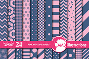 Navy and Pink Digital Papers AMB-543, a Pattern Graphic by AMBillustrations