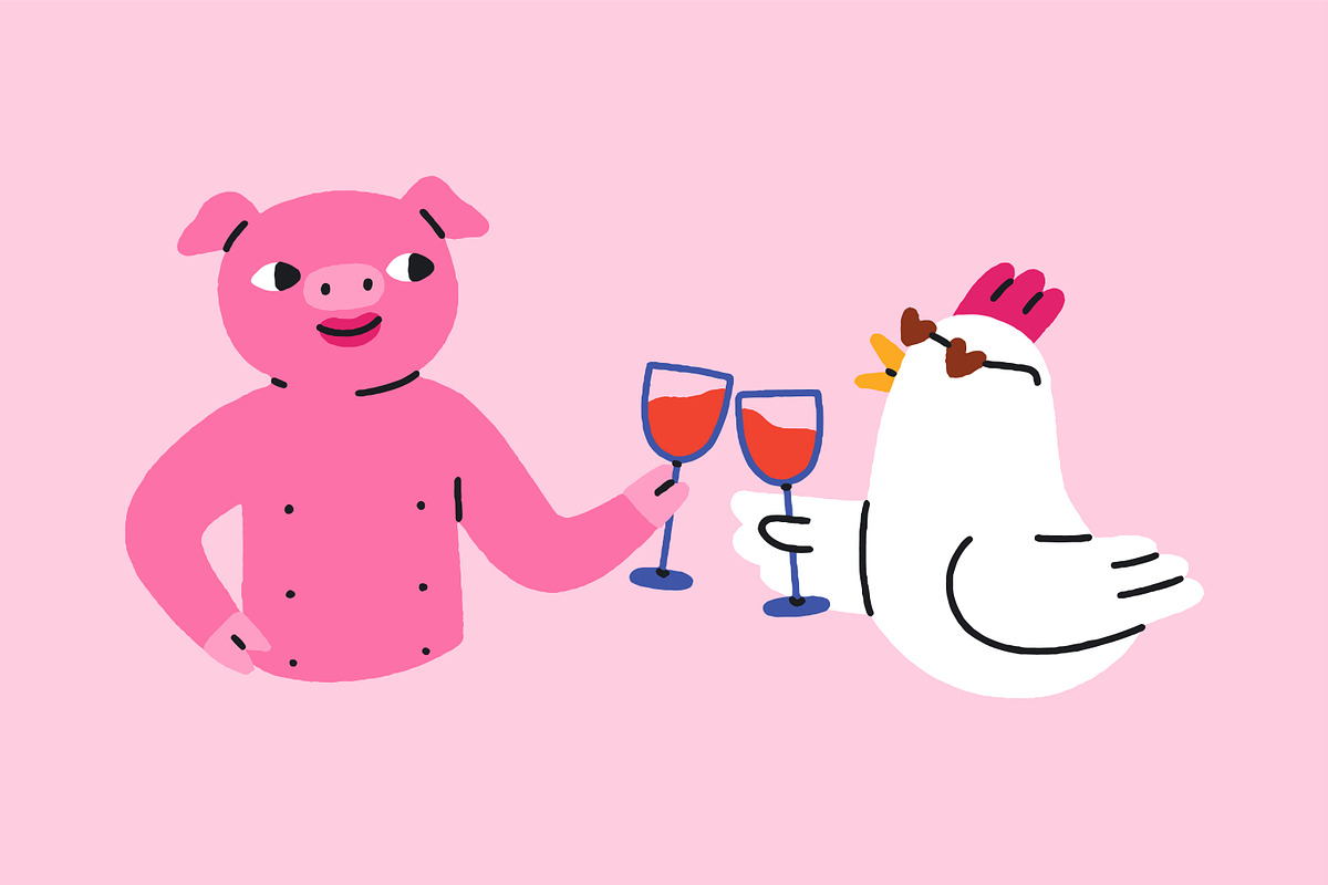 Funny animals drinking alcohol set, an Animal Illustration by Good Studio