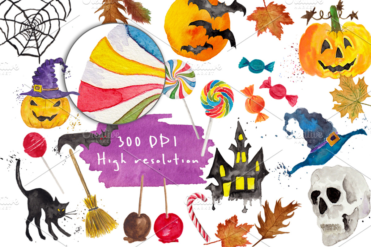 Halloween ClipArt Watercolor Pack, an Illustration by MaraquelaStudio