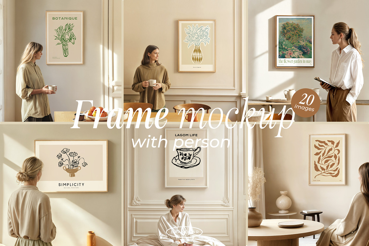 20 Frame Mockups with Person, a Household Mockup by Brandear Design