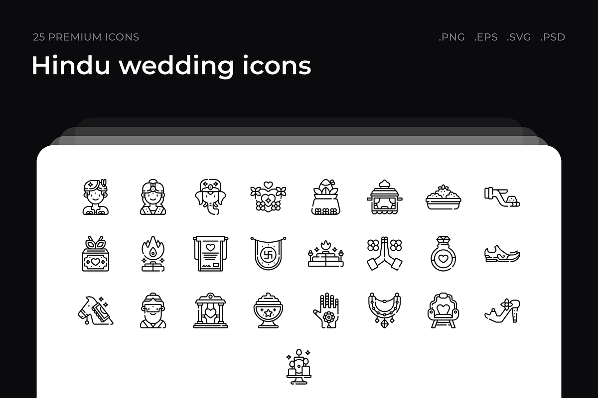 Hindu wedding icons, an Outline Icon by Wencory | Creative Market