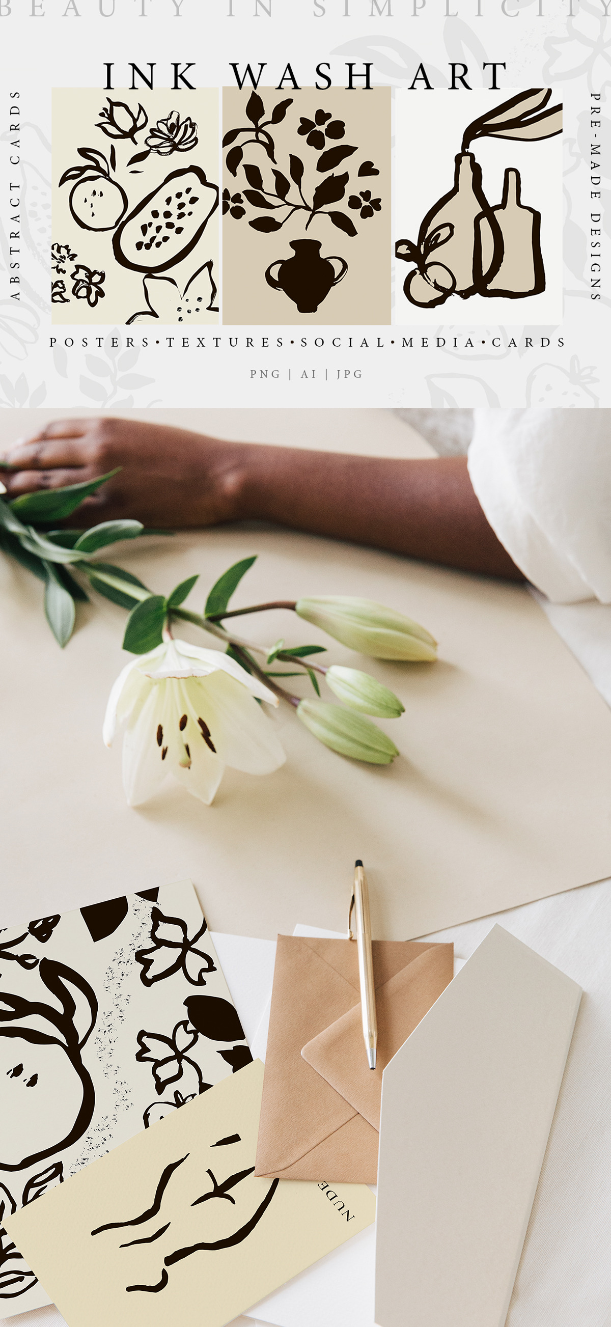 Abstract Ink Wash Floral Posters, a Decorative Illustration by NassyArt