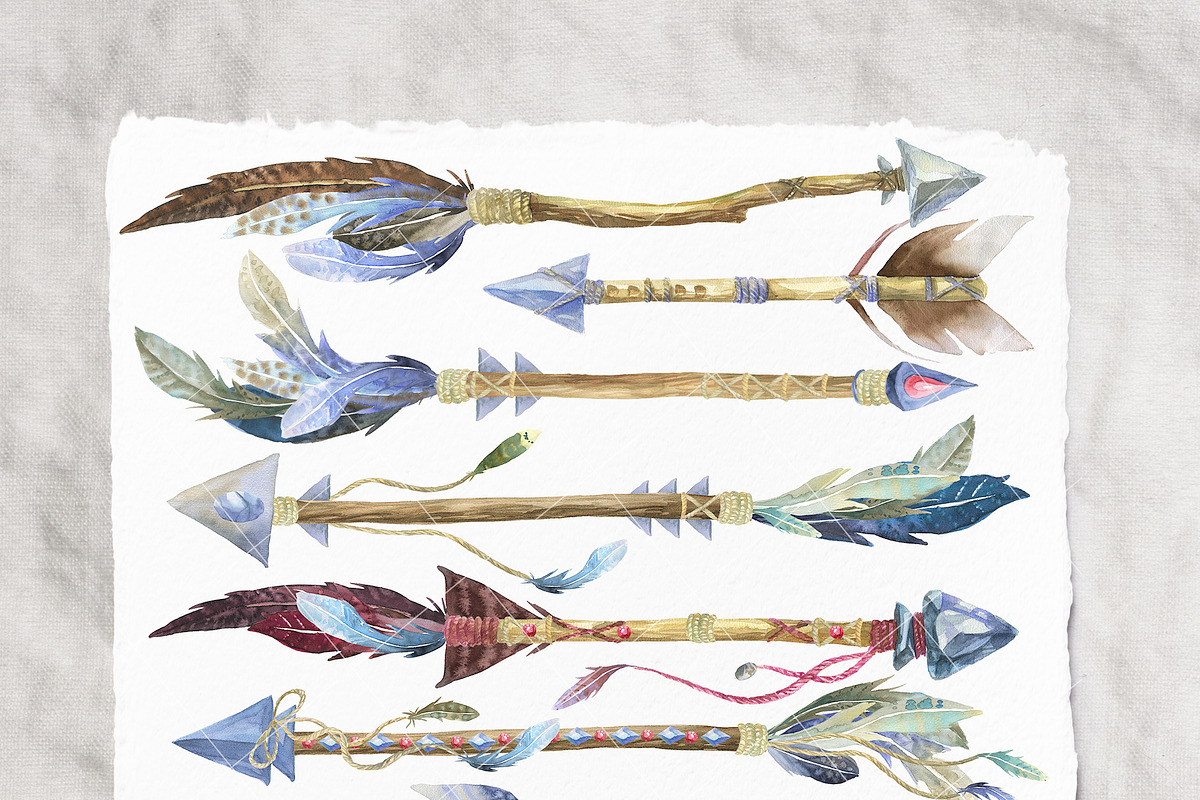 Watercolor Boho Arrows clipart, an Illustration by WonderWonder