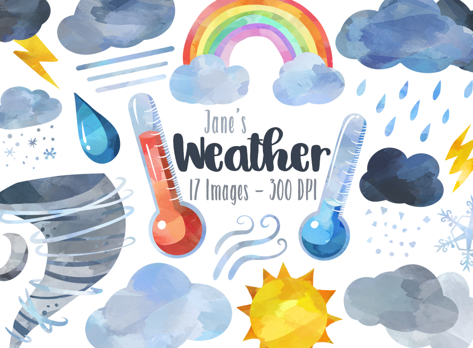 Watercolor Weather Clipart, an Education Illustration by DigitalArtsi ...