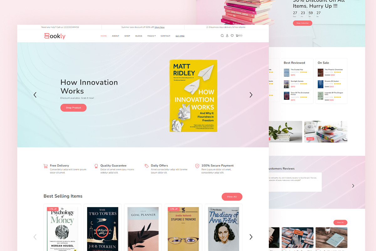 Bookly - Bookstore Website Template | book store html template free ...